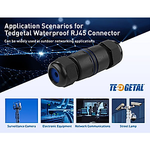 Tedgetal Waterproof RJ45 Connector 2 Pack IP68 Cat6/Cat5E/Cat5 Coupler Shielded for Outdoor Ethernet LAN Cable Extender Female to Female