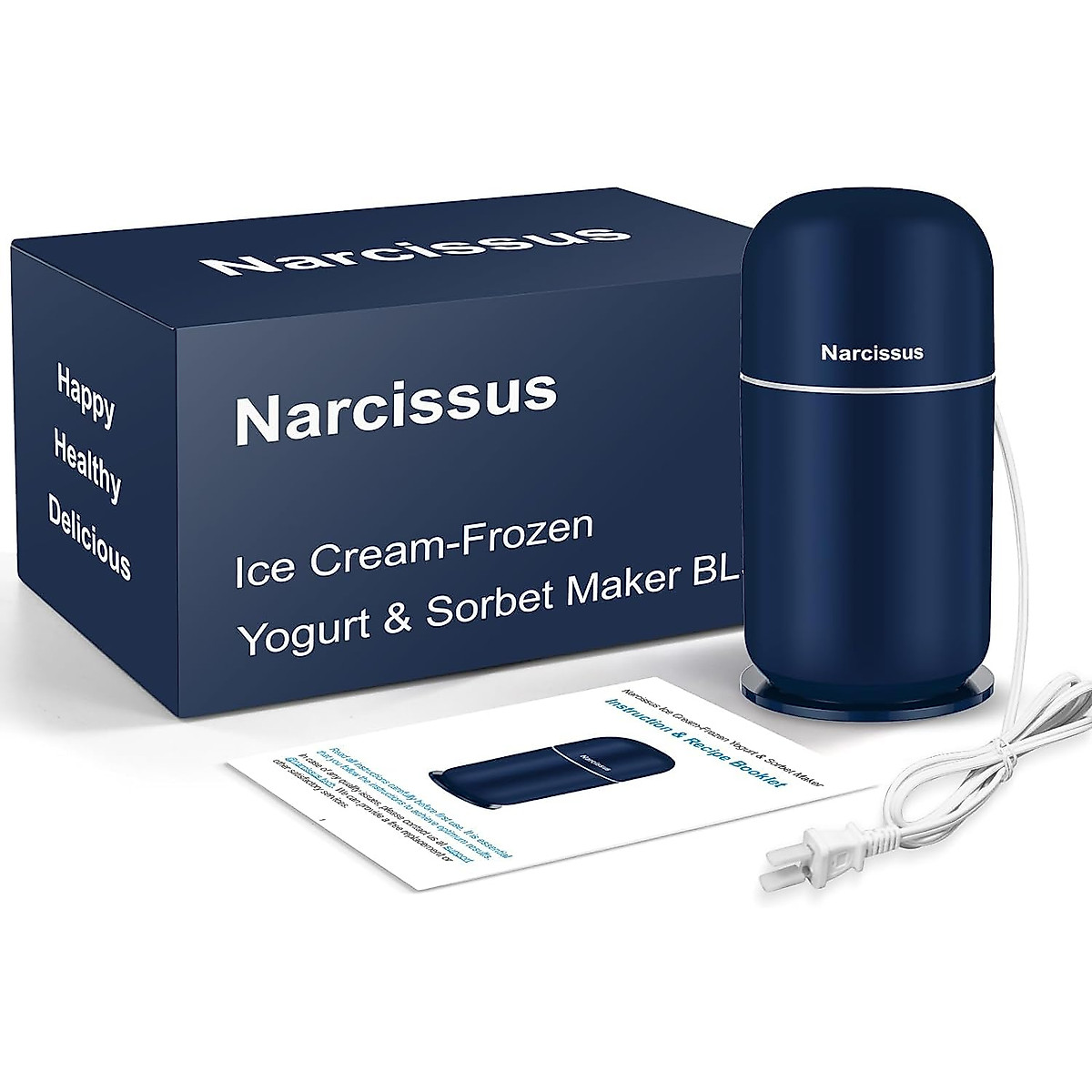 Narcissus Ice Cream Maker Machine for Homemade Gelato, Sorbet, Frozen Yogurt & Smoothie, Single Serve for 1-2 People, Easy to Clean, Small Size 150ml Ice Cream Once with 30 Recipes, Blue
