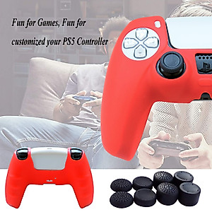 PS5 Controller Skin,Hikfly Silicone Cover for PS5 Grips Playstation 5 Controller Cover Protector Sleeve Kits Video Games with FPS Pro Thumb Grips Caps(Red)