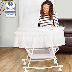 Dream On Me Lacy Portable 2-in-1 Bassinet & Cradle in White, Lightweight Baby Bassinet with Storage Basket, Adjustable and Removable Canopy