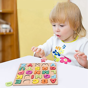 Wooden Puzzles for Toddlers, 3pack Alphabet Shape Puzzles for Kids 3 Wooden Montessori Toddler Wooden Alphabet Number Shape for Kids 3 Years Old Boys & Girls