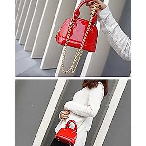 Goclothod Women Patent Leather Handbag Zip Around Dome Shoulder Bag Mini Top Handle Satchel Tote Purse