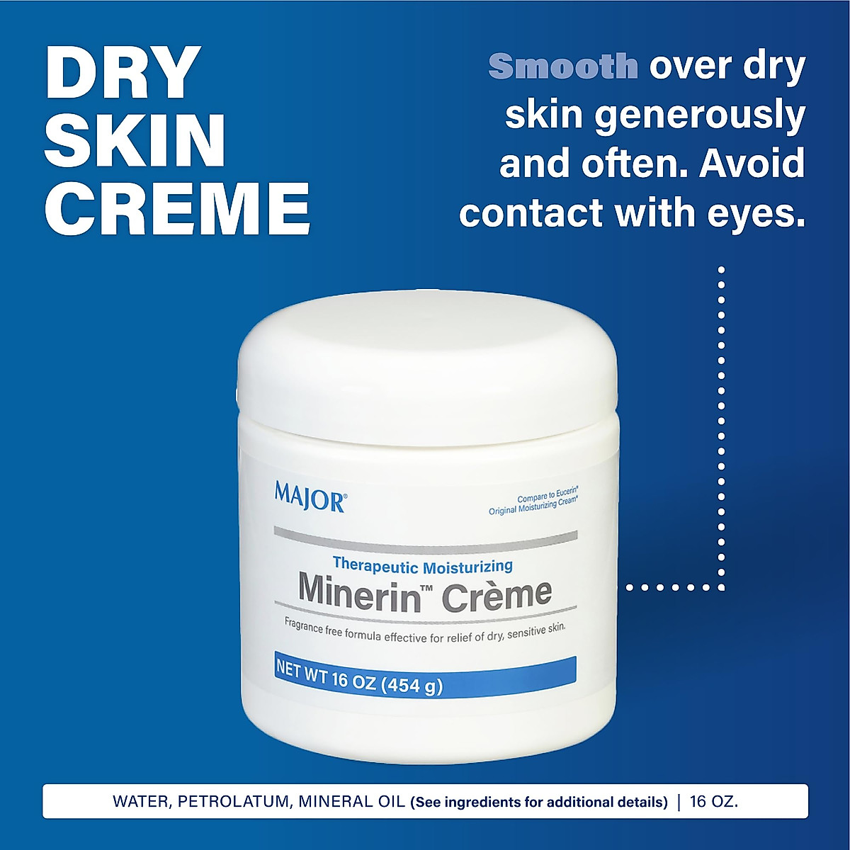 Major Therapeutic Moisturizing Minerin Créme - Body Cream Moisturizer for Dry Skin - Fragrance-Free - 16 Oz.