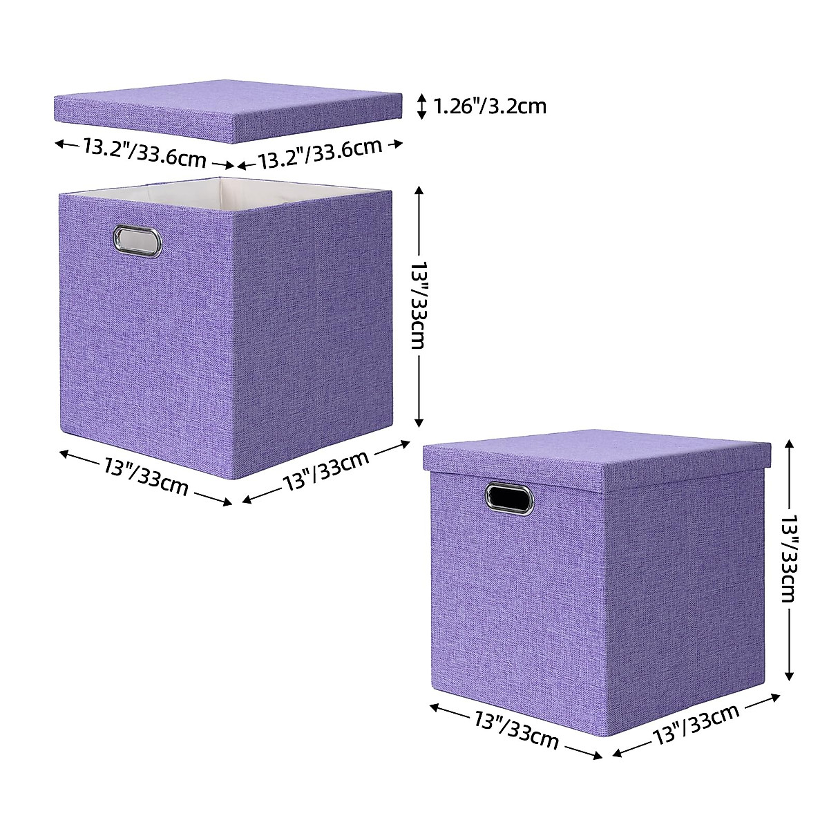 ORGMASTER Stackable Fabric Storage Bins with Lids, 13 x 13 Storage Cubes, Collapsible Bins Cube Storage Organizer Boxes Containers Baskets for Home, Office, Closet, Shelves, 4-Pack, Purple