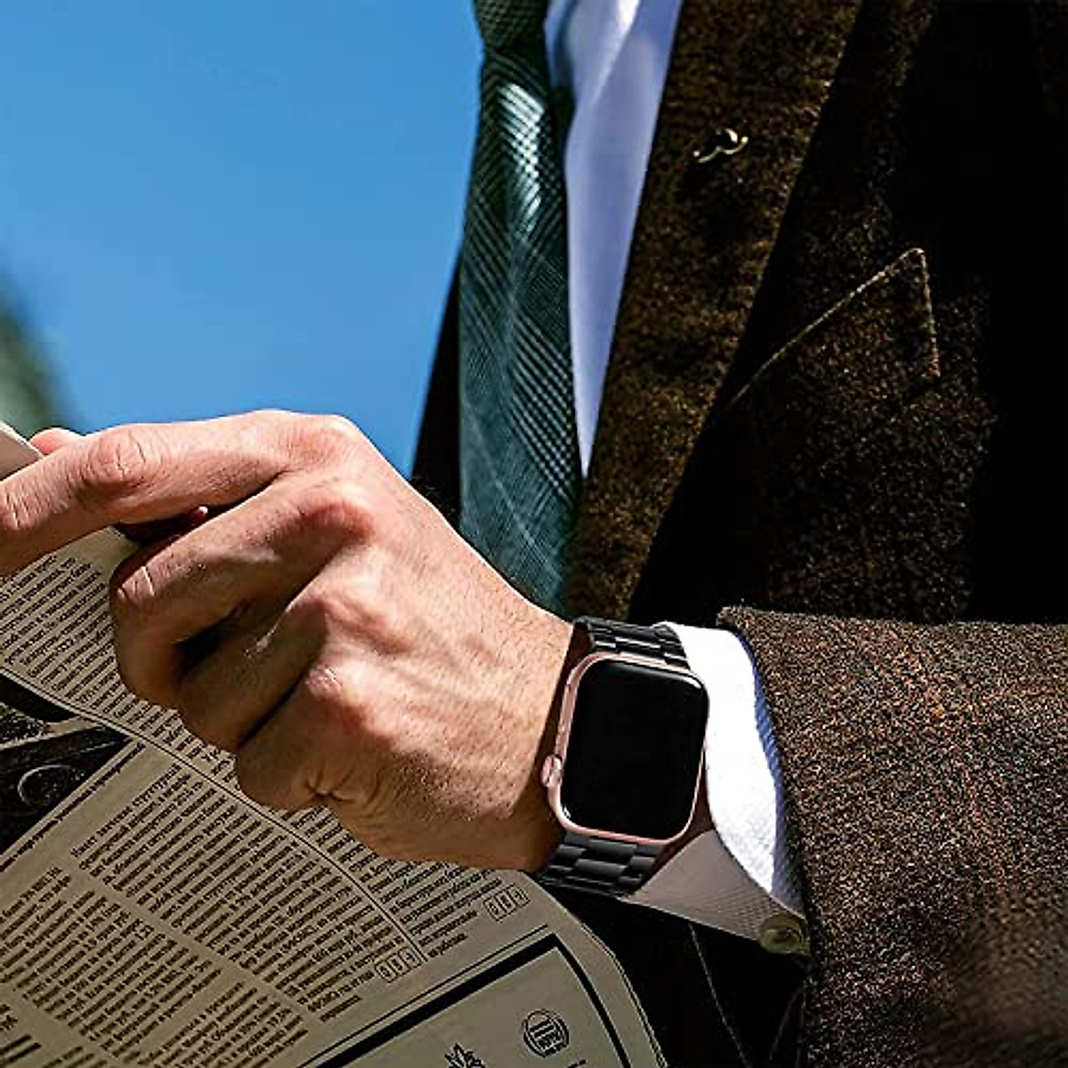 Maledan Compatible with Apple Watch Band 44mm 45mm 42mm 49mm 41mm 40mm 38mm Men Women, Adjustable Stainless Steel Metal Bands Accessories for iWatch Ultra Apple Watch Series 8 7 6 5 4 3 2 1 SE, Black