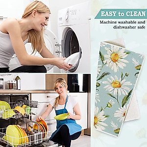 AnyDesign Daisy Flower Swedish Kitchen Dishcloth Blue Spring Summer Floral Kitchen Towel Daisy Stripes Cotton Absorbent Dish Towel for Housewarming Cleaning Wipes, 6Pcs, 7 x 8 Inch