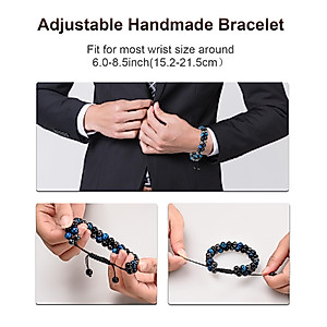 Clheatky Triple Protection Bracelet Hematite Tigers Eye Black Obsidian Bead Bracelets for Men Women 8MM Natural Stone Crystal Bracelets for Healing Protection Balance