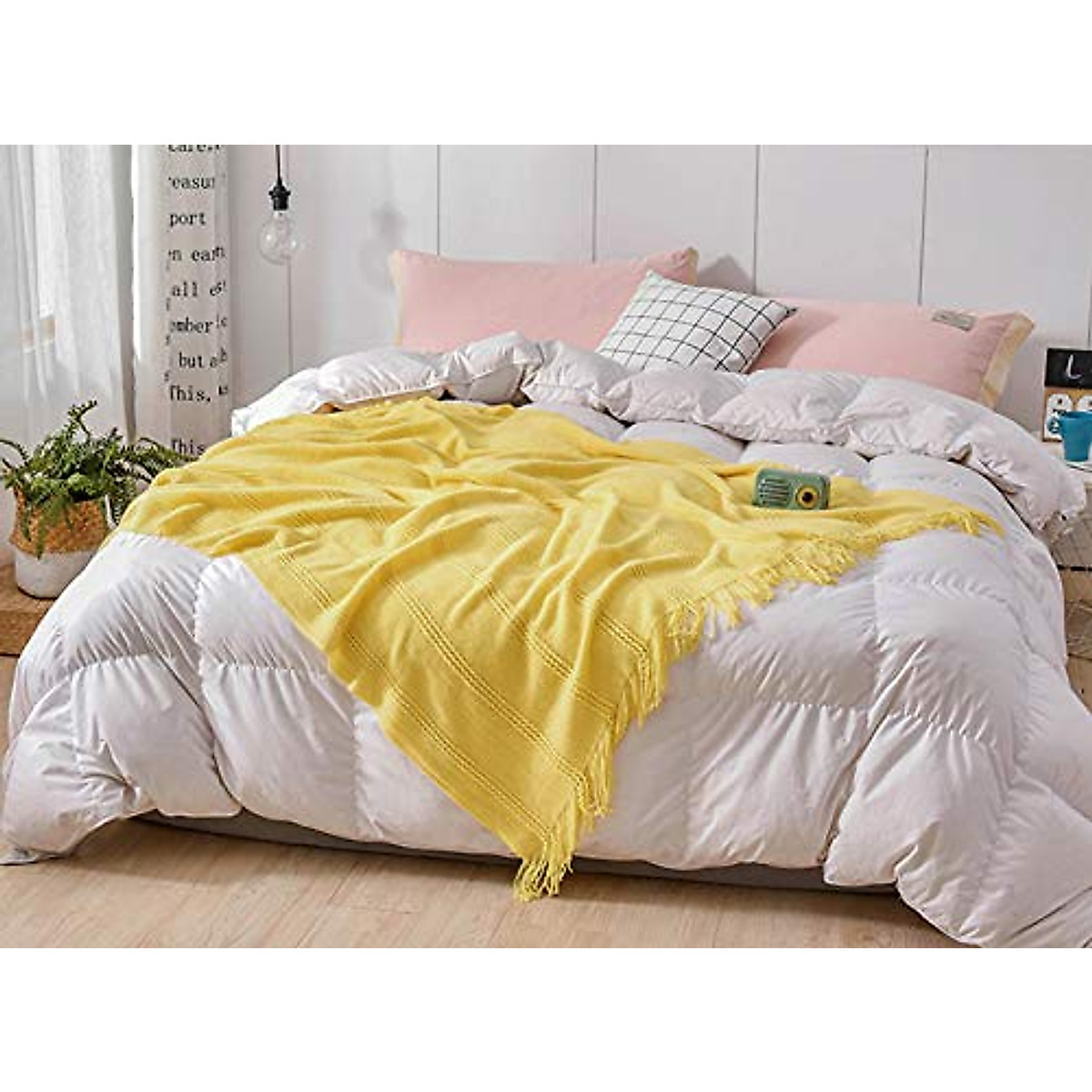 ALPHA HOME Cable Knit Throw Blanket Acrylic Cozy Snuggle TV Bed Sofa Throw for Adults and Kids,50''×60",Gold