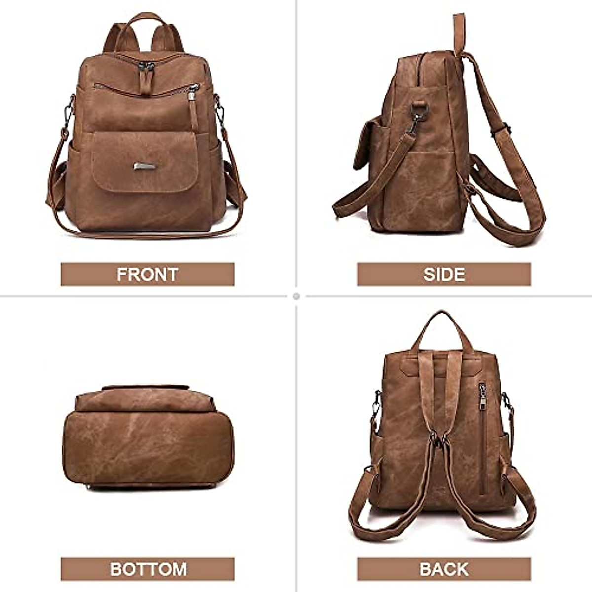 LAFRIOUS Mini Backpack Purse, PU Leather Convertible Women Travel Daypack Multipurpose Design Handbag Anti-theft Shoulder Bag with Detachable Shoulder Strap Brown