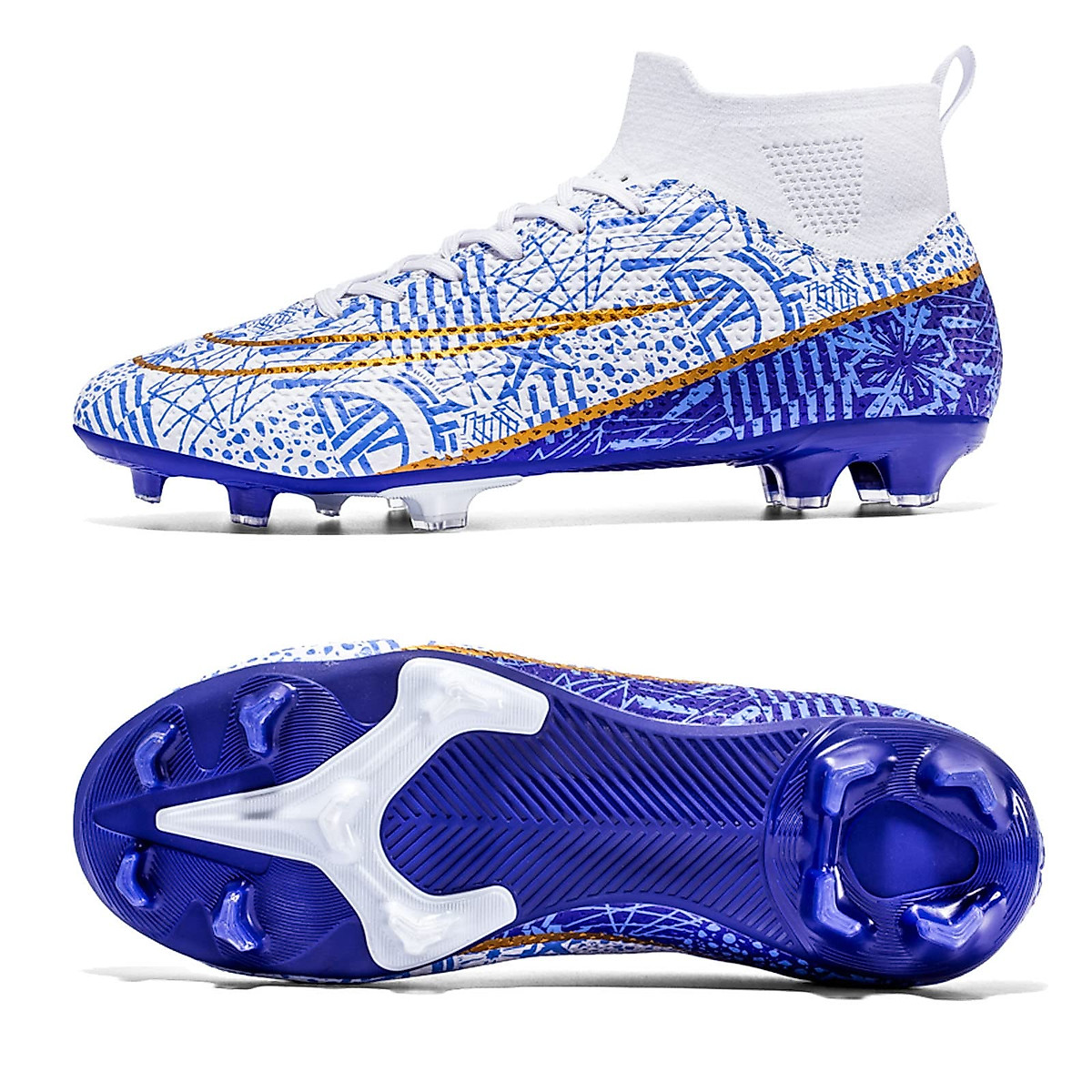 Meidiastra Men Women Soccer Cleats FG Football Shoes Professional Spikes Soccer Trainers Flexible Adult Futsal Shoes Competition Training cd/White 45