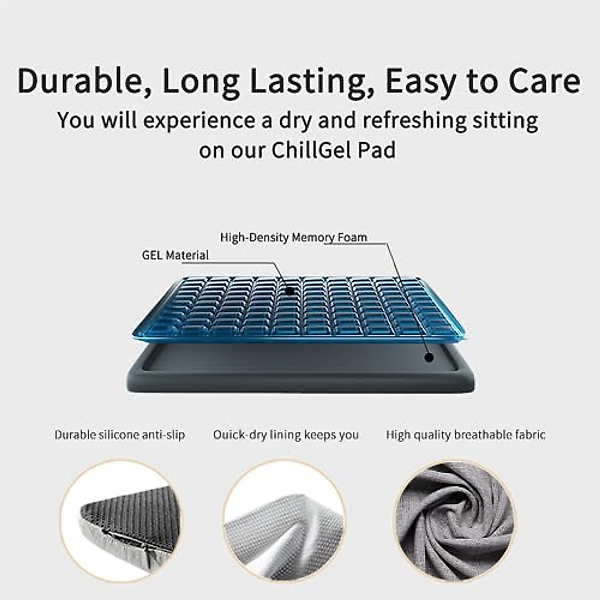 RILIDA High-Tech 3D Gel and Memory Foam Chair Cushions - Comfortable, Cool, Breathable, Portable Seat Cushions for Offices, Homes, Cars, Wheelchairs and Dining Chairs (Dark Grey)