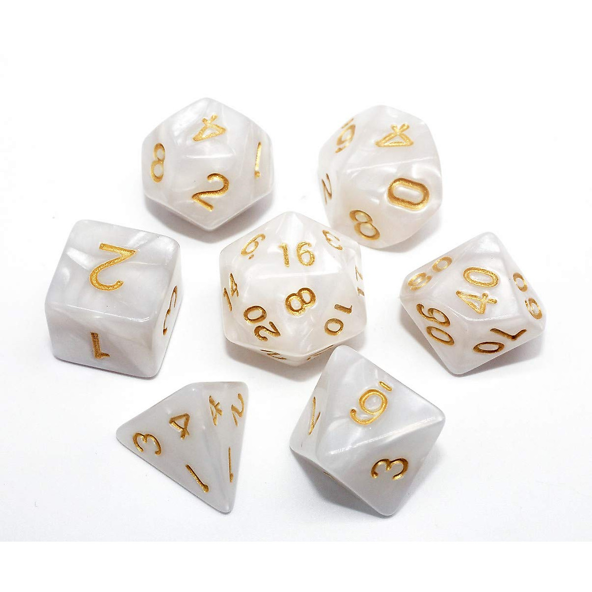 DND Dice Set Pearl White RPG 7-Die Dice Set Fit Dungeons and Dragons(D&D) Pathfinder MTG Role Playing Games Polyhedral Dice with Dice Pouch