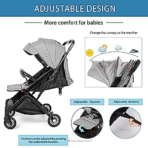 COLOR TREE Lightweight Stroller Foldable Compact Travel Stroller for Airplane with One-Hand Fold Pushchair Adjustable Backrest & Canopy for Babies and Toddlers