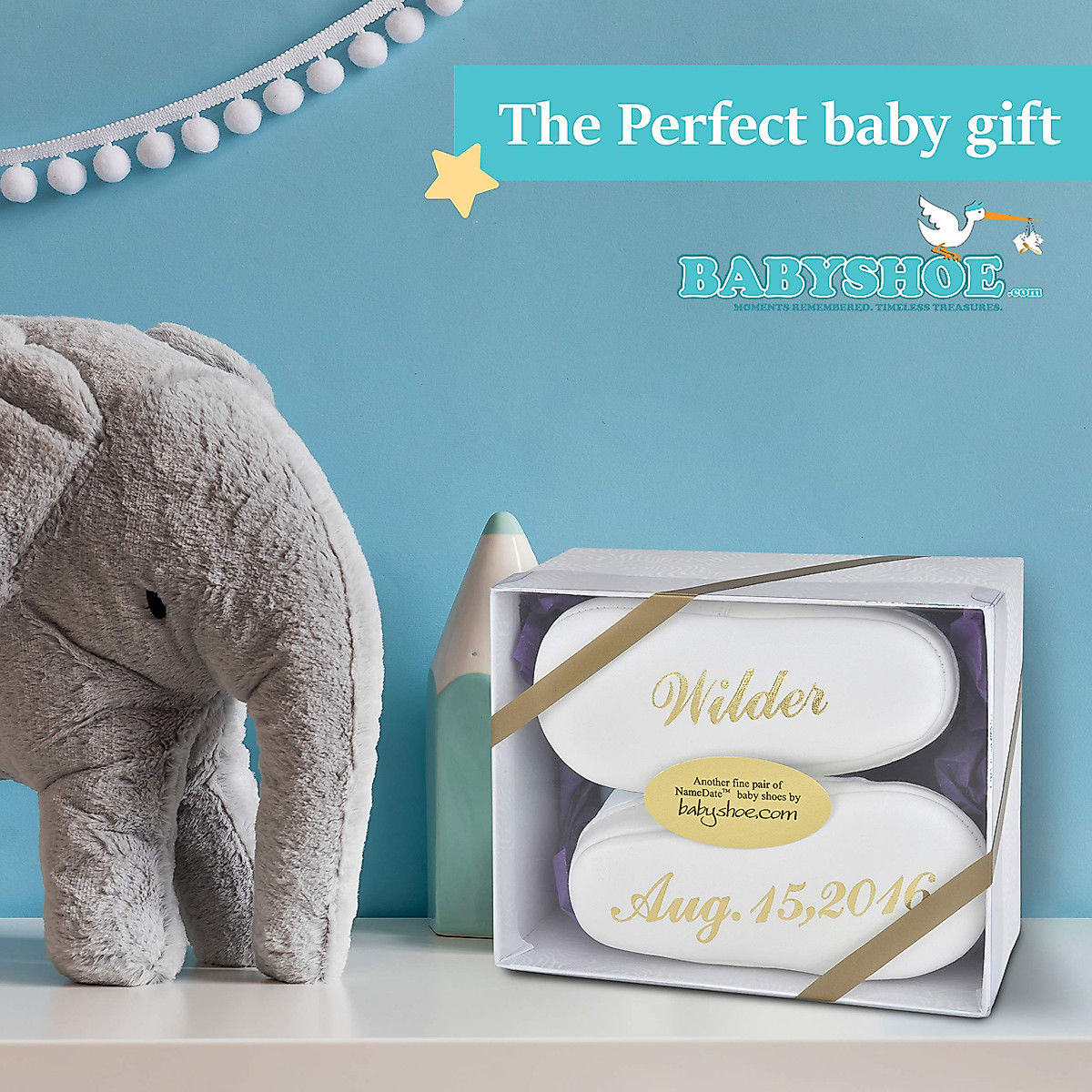 BabyShoe Personalized Christening - Baptism Leather Shoes for Baby Boys & Girls with Hand Embossed Name & Date – Newborn Shoes for Special Occasions – Great Gift Idea – White