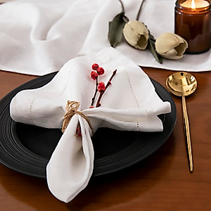 EVERLY Pure Linen Hemstitch Tablecloth,100% Stonewashed French Linen tablecloths for Kitchen Dining Rectangle Tables,60x108Inch Machine Washable Christmas Thanksgiving Organic Tablecloth-White