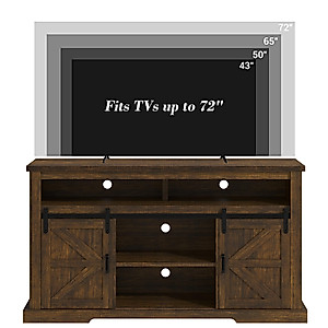 Fiona's magic TV Stand for 65+ Inch TV, Farmhouse Entertainment Center with Sliding Barn Doors, Wood Rustic Console Table with Storage Cabinets, TV Cabinet Media Console for Living Room (Barnwood)