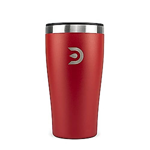 DrinkTanks Insulated Craft Pint Cup - 16 oz Vacuum Insulated Stainless Steel Mug with Lid; Hot/Cold perfect for coffee, iced tea, beer, cocktails, wine, kombucha; Dishwasher Safe (Crimson)