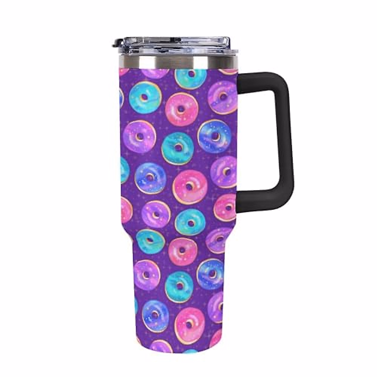 GSFHJKJW 40oz Galaxy Donuts Insulated Stainless Steel Tumbler with Handle Leakproof Water Bottles Travel Mug with Lid And Straw