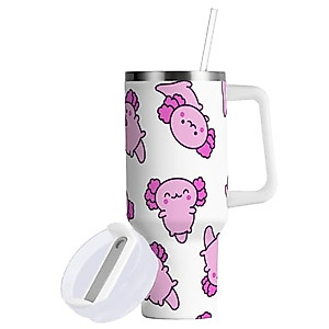 DIGTIA Stainless Steel Insulated Tumbler w/Handle & Straw, Axolotl Cute Double Wall Vacuum Travel Coffee Mug Cup w/Lid, Leak-Proof Sports Pink Water Bottle,30oz