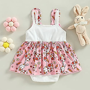 Easter Baby Girl Outfit Romper Bunny Bodysuit Sleeveless Ruffled Jumpsuit Dress Baby Girls Summer Clothes (Dress Pink, 3-6 Months)