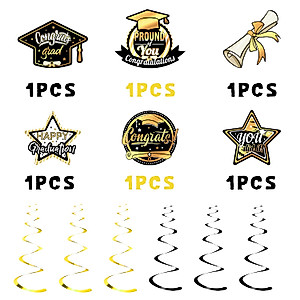 DONCIDAY Congrats Grad Banner Black and Gold, 2024 Graduation Hanging Swirls Graduate Sign for Classroom Decorations