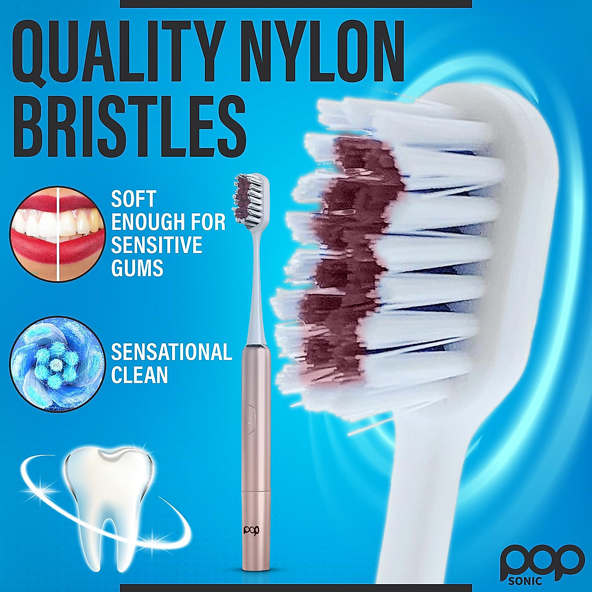 Pop Sonic Go Plus Travel Toothbrush | Travel Electric Toothbrush (Rose Gold) Toothbrush w/ 2 Speeds -18000-24000 Vibrations Per Minute - The Ultimate Traveltoobrush Set | 8+ Colors to Choose from