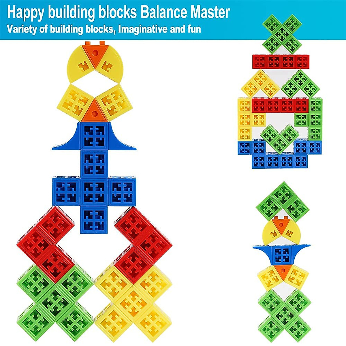 Building Stacking Block Toy, Stack Building Blocks Sensory Toy for Kids STEM Educational Sets Learning & Development Toys Cubes, DIY Build Variations with Funny Puzzle Bricks for Age 3 and Up, 150pcs