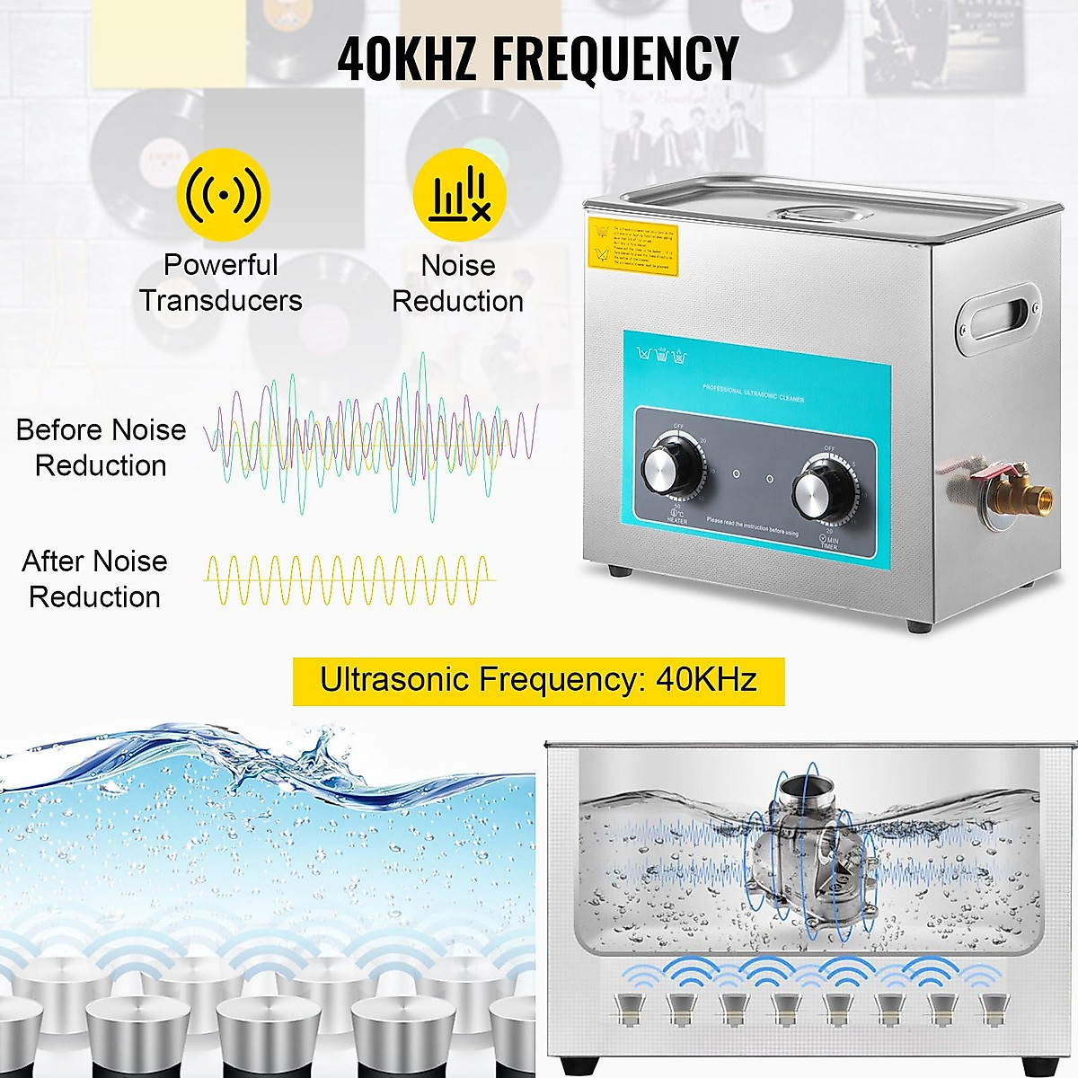 Ultrasonic Cleaner with Heater Timer Control, Lab Water Drain - Ideal for Solution Cleaning