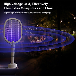 Bug Zapper Racket, Electric Fly Swatter Rechargeable Mosquito Zapper for Indoor and Outdoor - 2000mAh (1 Pack, 2000 mAh)
