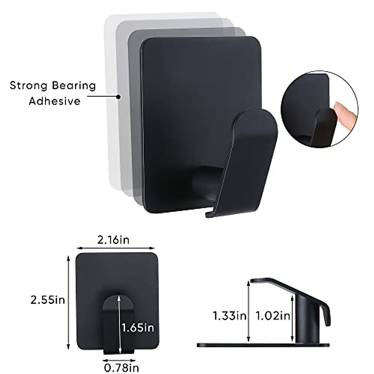 Taozun Adhesive Hooks - Black Towel Hooks 4 Packs Coat Robe Hooks Stainless Steel Wall Hooks Rustproof and Oil Proof for Kitchen Bathroom