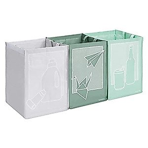 Navaris Recycle Bag Set (3 Pieces) - Reusable Recycling Bags to Separate Paper, Plastic, Glass - Recycling Bins Sorter Bin Organizer for Kitchen, Home