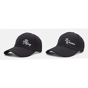 Embroidered King and Queen Couple Matching 2 in one Order Caps, Adjustable Baseball Hat (Black King+Queen)
