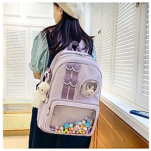 TomnuK Kawaii Backpack with Kawaii Bear Pandent (Purple)