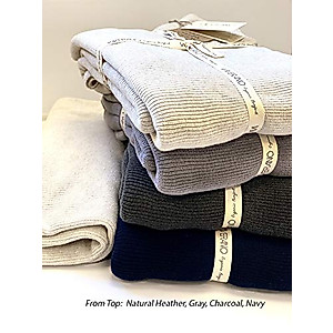 100% Organic Cotton Knit Throw Blanket with Tassels (70x80) Soft Stretchy Warm Lightweight All-Season Non-Toxic Eco-Friendly (Natural Heather)