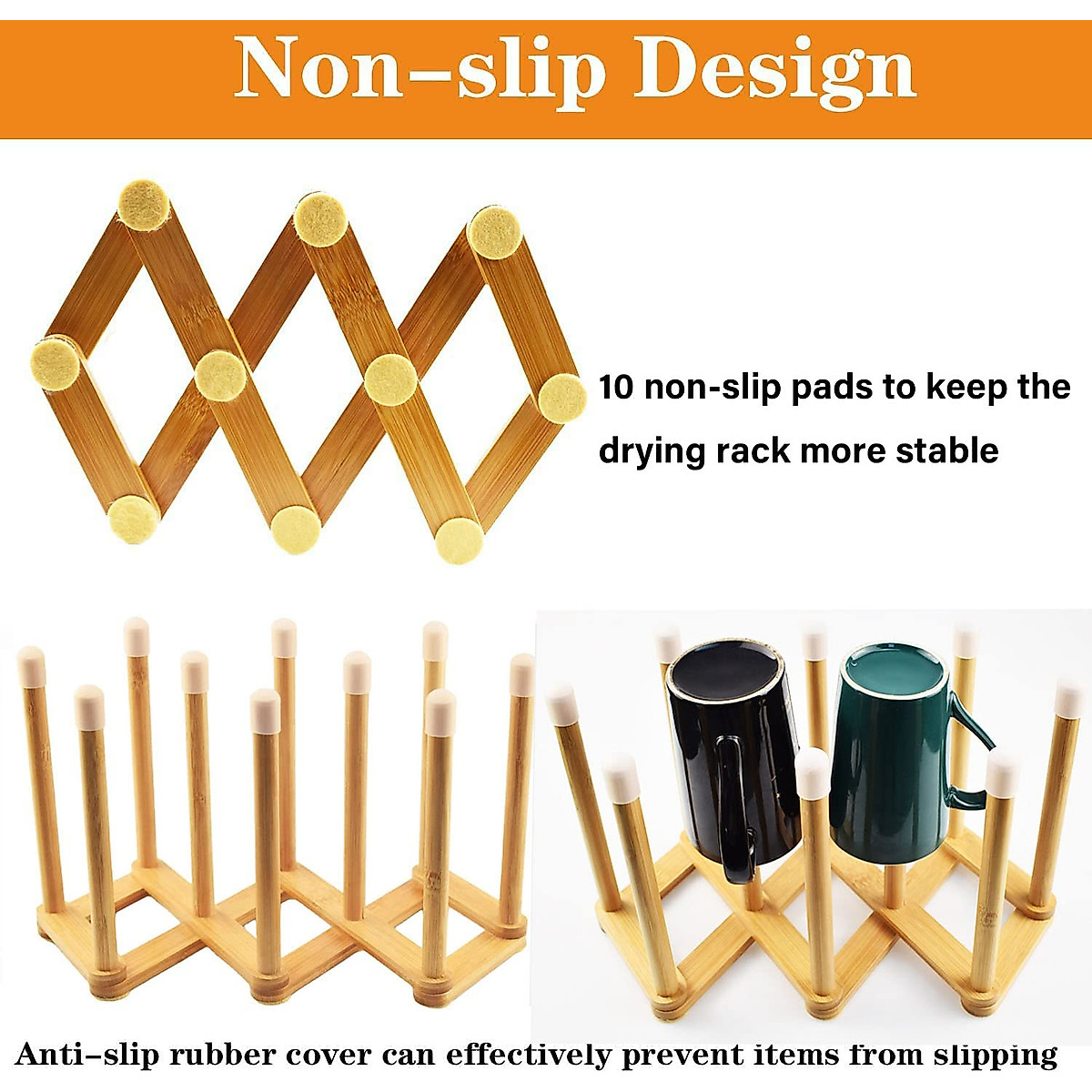 Cyauatt Bamboo Retractable Bottle Drying Rack Cup Dish Drying Rack,Sports Water Bottle and Mug Drainer Stand, Plastic Bag Dryer Rack and Multifunctional Drying Rack for Kitchen Countertop