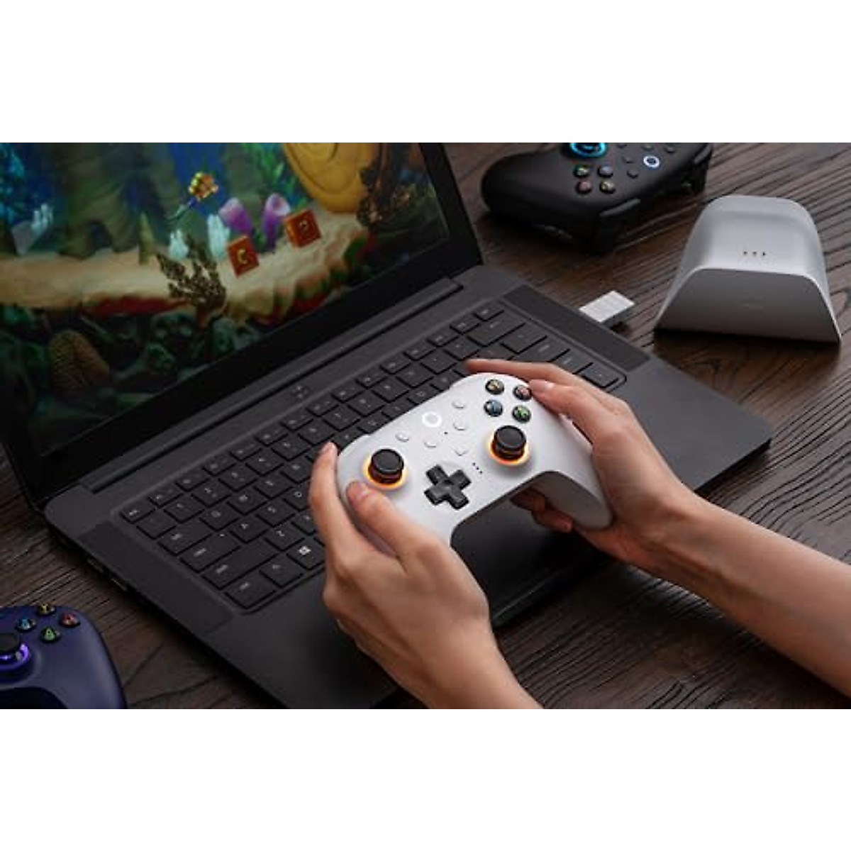 8BitDo Ultimate 2 Wireless Controller for Windows & Android, Gaming Controller with TMR Joysticks, Switchable Hall Effect/Tactile Triggers, RGB Fire Ring, 8Speed Wireless Tech, White