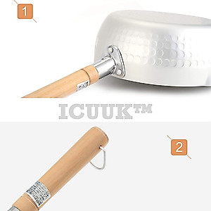 ICUUK Nonstick Saucepan 1.7 Quart Japanese Yukihira Saucepan With Wooden Handle And Silicone Mixing Spoon,Multipurpose Pot, Aluminum Alloy, Silver (7.1 inch)