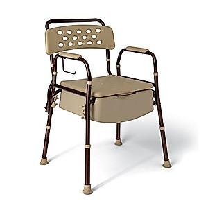 Medline Elements Bedside Commode, Infused with Microban Protection, Height Adjustable Seat and Arm Rests, Flat Lid Cover for Discreet Storage, 400 lbs Weight Capacity, Microban, 1 Count