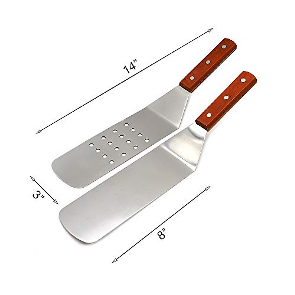 SaPeal 2 Piece Stainless Steel Utensil Barbecue Tool Sets, One Perforated & Solid Face Spatula for Teppanyaki Grills and Griddle