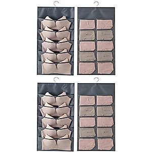 YUNZSXJY Durable Hanging Closet Organizer for Underwear Double Sided with Mesh Pockets,Space Saving Storage Pocket Bra Clothes Socks Organizer Home Basics. (Gray, 2PCS 5+10 Pockets)