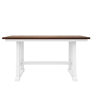 GLORHOME 6-Piece Farmhouse Style Wood Kitchen Table Set with Long Bench and 4 Dining Chairs,Walnut+White