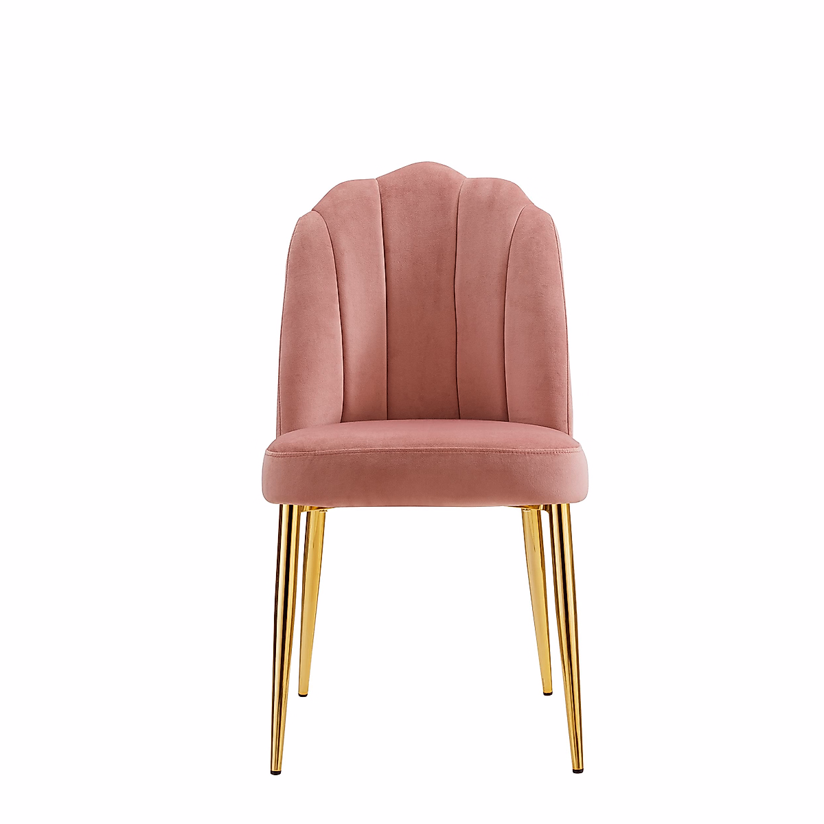 Iconic Home Chelsea Dining Side Chair Vertical Channel Quilted Velvet Upholstered Crown Top Back and Seat Solid Gold Tone Metal Legs (Set of 2) Modern Contemporary, Blush