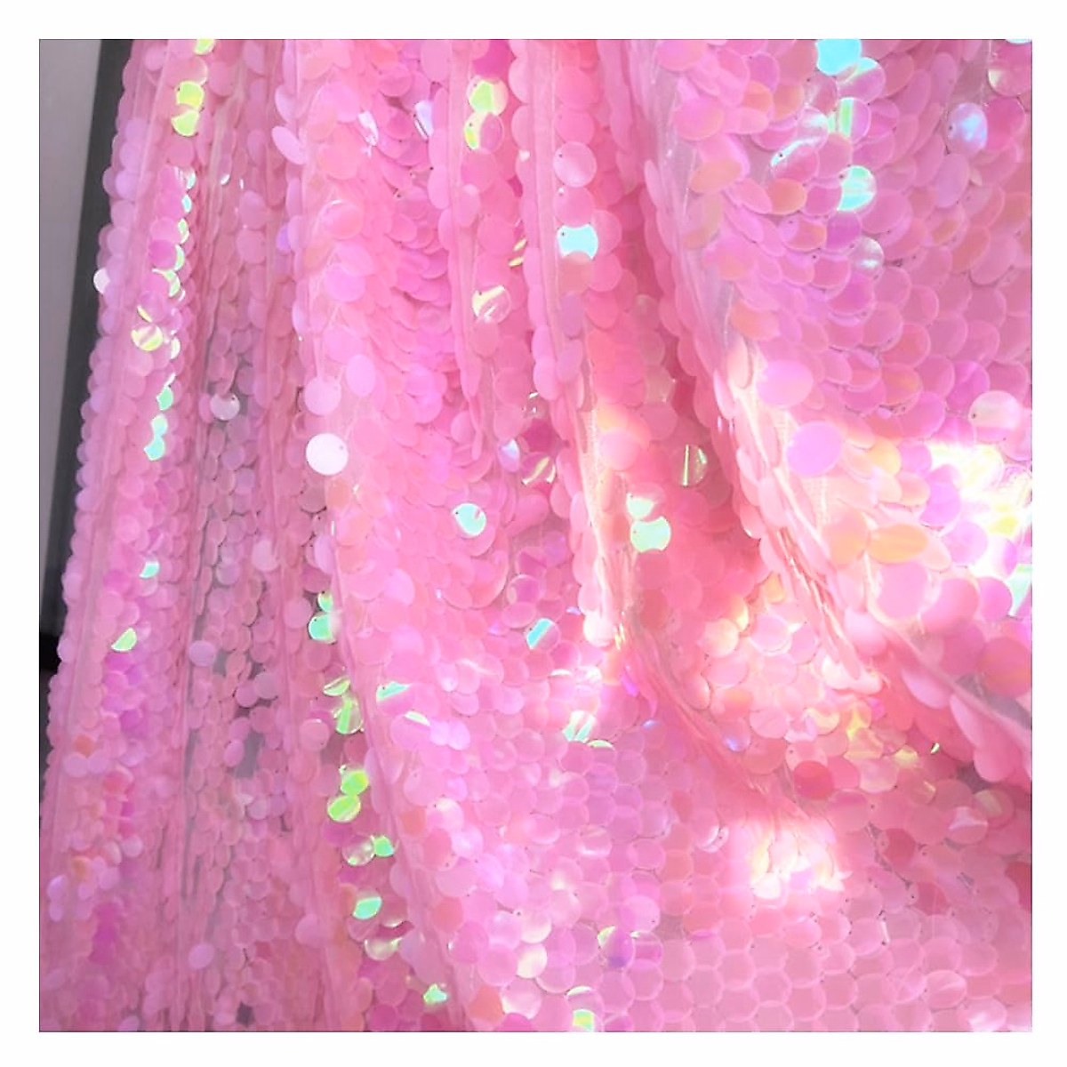 Singring Round Sequin Fabric, Mermaid Tablecloth Background Fabric Fish Scale Sequins Fabric Photo Props Wedding Decor Mesh Sequins Fabric for DIY Dress Clothes (Pink,2 Yards)