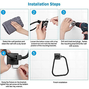 Generic 2PCS Matte Black Towel Ring, Hand Towel Holder for Bathroom Wall Mounted, Bathroom Holder Towel-Racks, Bathroom Hardware Simple Towel Hanger Stainless Steel