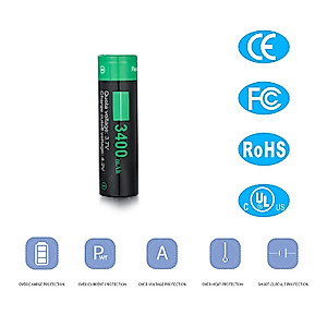 18650 Battery Charger Set, 3.7V Rechargeable Flat-top Battery for Flashlights, Headlights, Fans, Digital Cameras, Toys, Radios, Speakers, Surveillance Equipment (4 Pack Batteries)