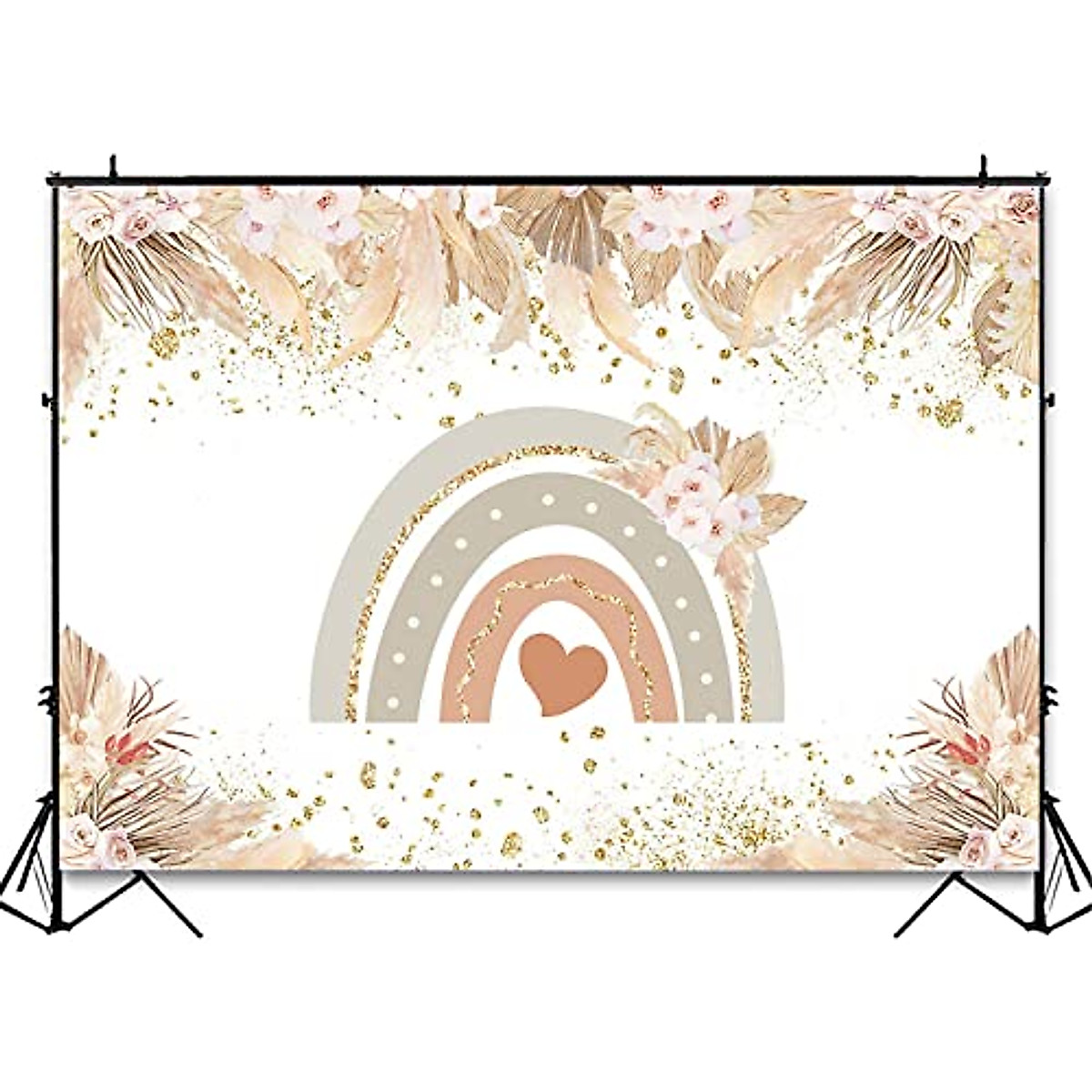 Avezano Boho Rainbow Backdrop for Baby Shower Pampas Grass Bohemian Rainbow Baby Shower Party Decorations Photography Background Party Supplies Cake Table Banner (7x5ft)