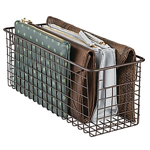mDesign Household Metal Wire Narow Storage Organizer Bin Basket Holder with Handles - for Closets, Entryways, Mudrooms, Kitchen Pantry, Under Sink Cabinets, Bathrooms - 16" x 5" x 6" - 6 Pack - Bronze