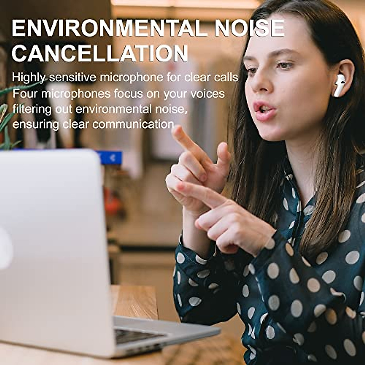 CKFN Wireless Earbuds Active Noise Cancelling, ANC in-Ear Headphone IPX7 Waterproof Bluetoth 5.2 Stereo Earphone, Transparency Mode, 4-Mics ENC Call Clear, 40H Playtime Deep Bass for Office Sport