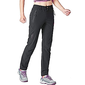 Gopune Women's Hiking Pants Lightweight Quick Dry Water Resistant Elastic Waist Workout Travel Athletic Joggers (Black,S)