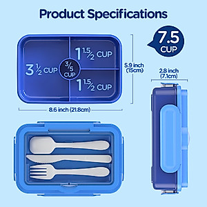 DaCool Blue Lunch Box for Kids, 7.5 Cups, BPA Free, Microwave, Dishwasher and Freezer Safe